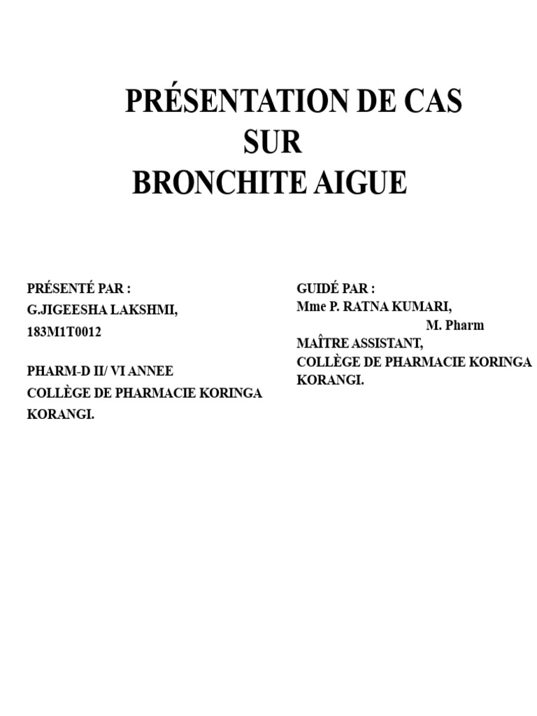 Présentation de cas : Bronchite aiguë | PDF | Spécialités médicales ...