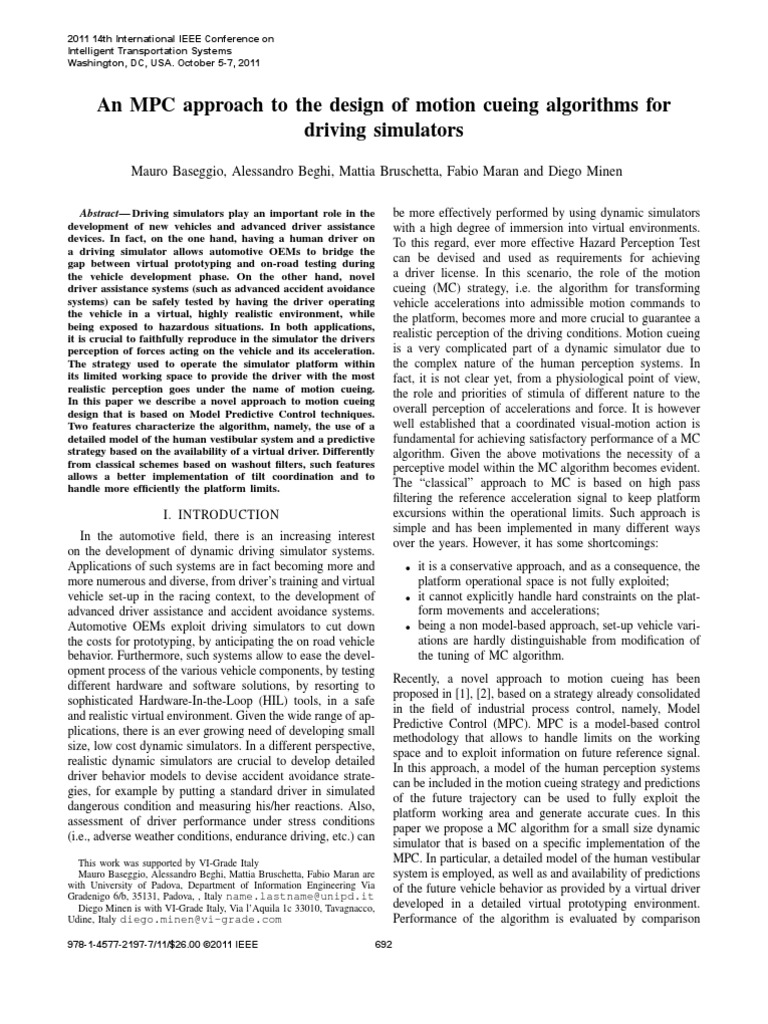 An Mpc Approach To The Design Of Motion Cueing Algorithms For Pdf Simulation Applied