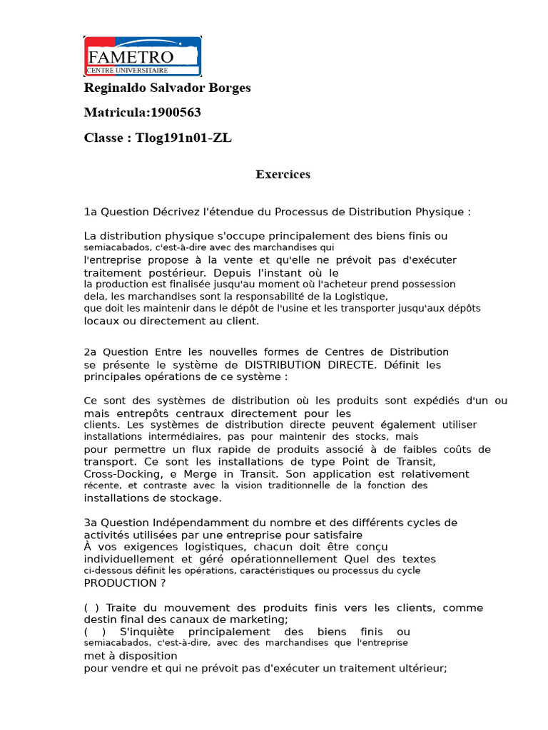 Processus de Distribution Physique et TI | PDF | Logistique | Gestion ...
