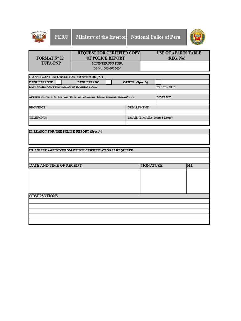 Certified Copy Request for Police Report | PDF