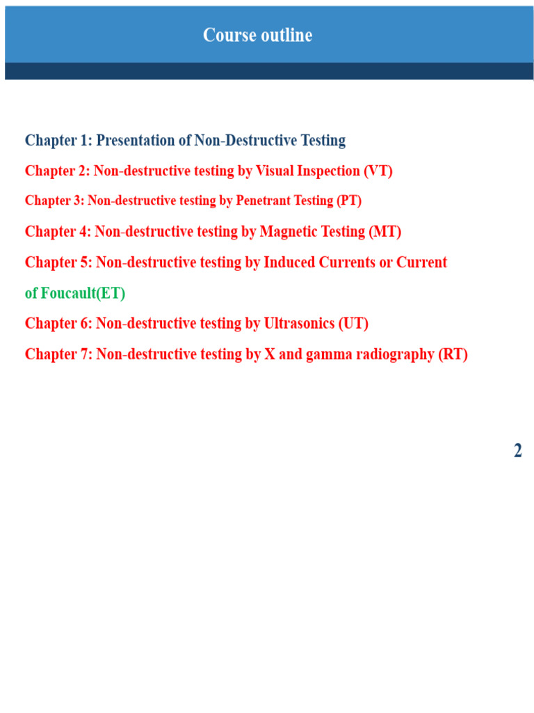 Non-Destructive Testing Course Outline | PDF | Nondestructive Testing ...