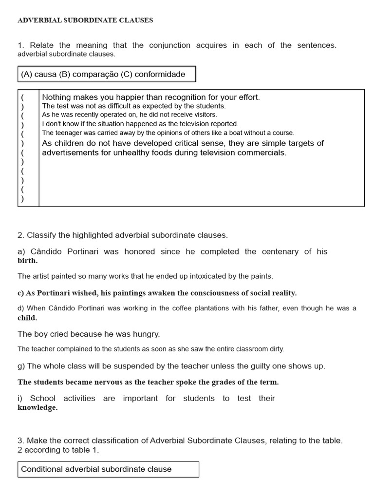ADVERBIAL SUBORDINATE CLAUSES | PDF | Syntax | Grammar