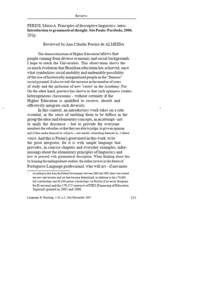 PERINI, Mário A. Principles of Descriptive Linguistics: Introduction to ...