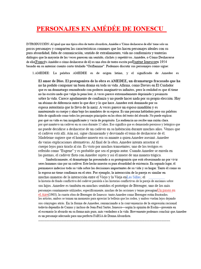 Personajes en Amedee | PDF