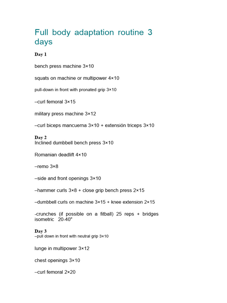 Full Body Adaptation Routine 3 Days | PDF