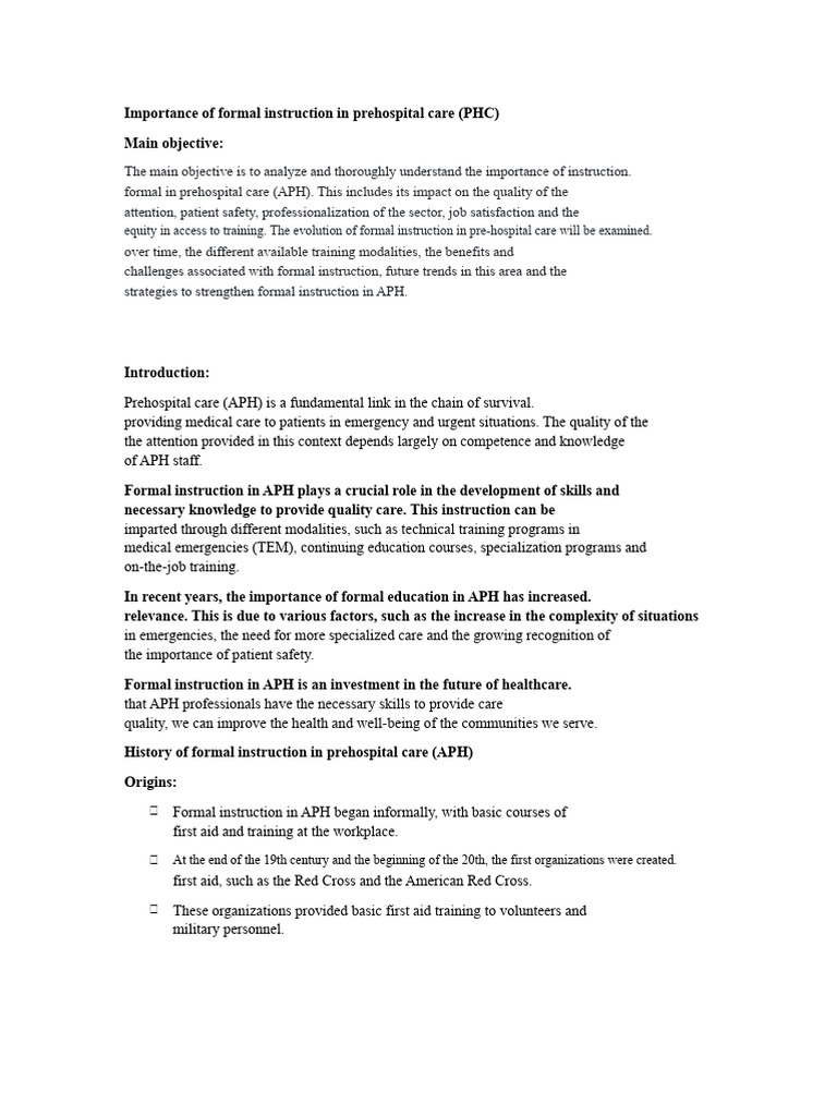 Importance of Formal Instruction in Prehospital Care | PDF | Emergency ...