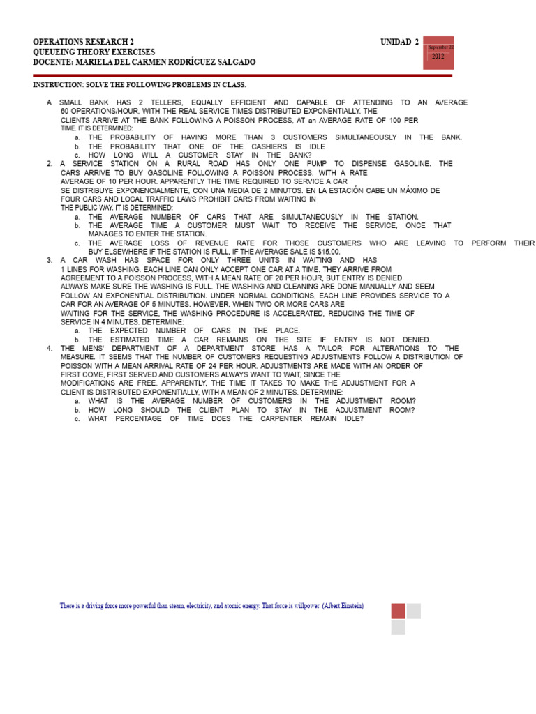QUEUE THEORY EXERCISES | PDF