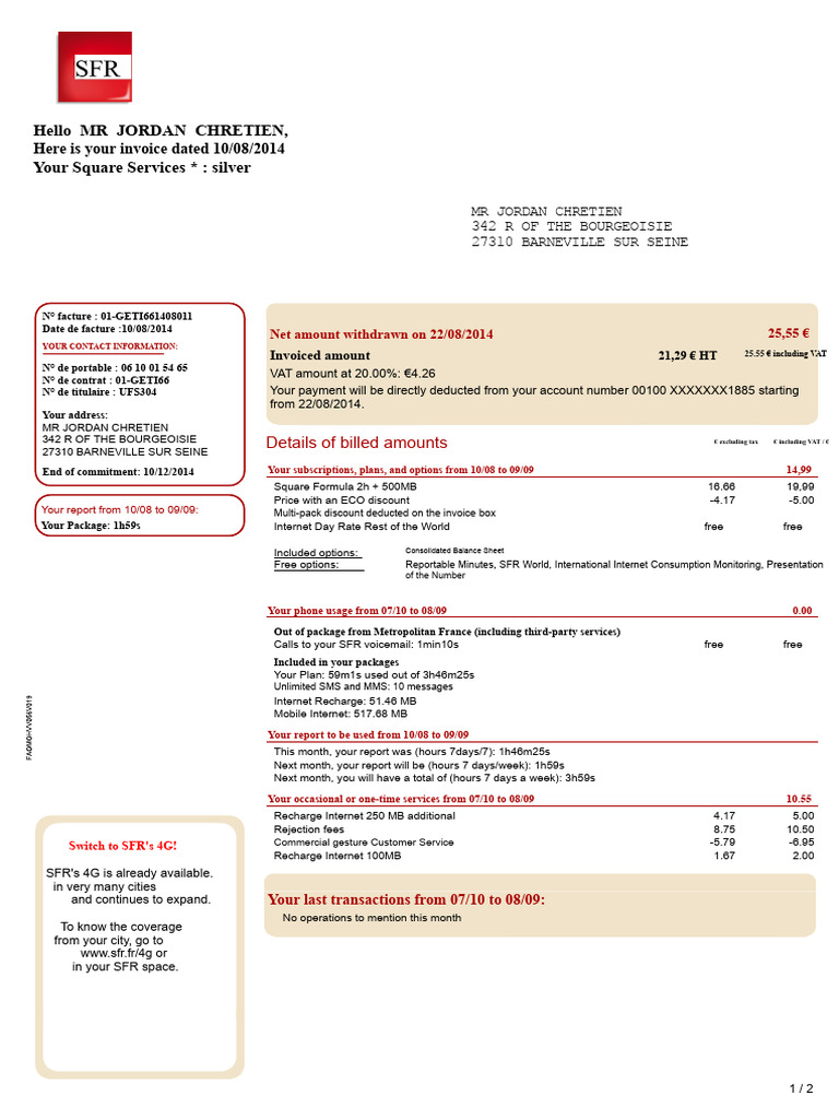 SFR Bill 01 Geti661408011 | PDF | Invoice | Debit Card