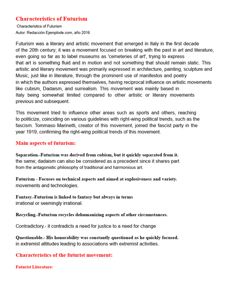 Key Features of Futurism Movement | PDF | The Arts