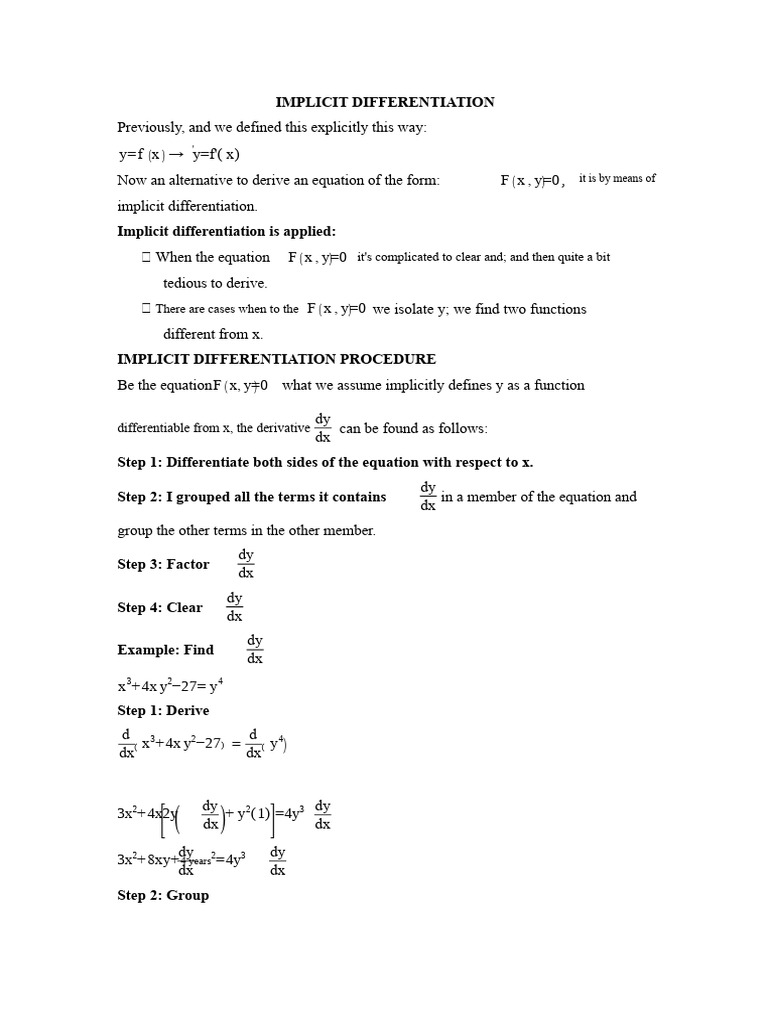 Implicit Differentiation Explained | PDF | Derivative | Function ...