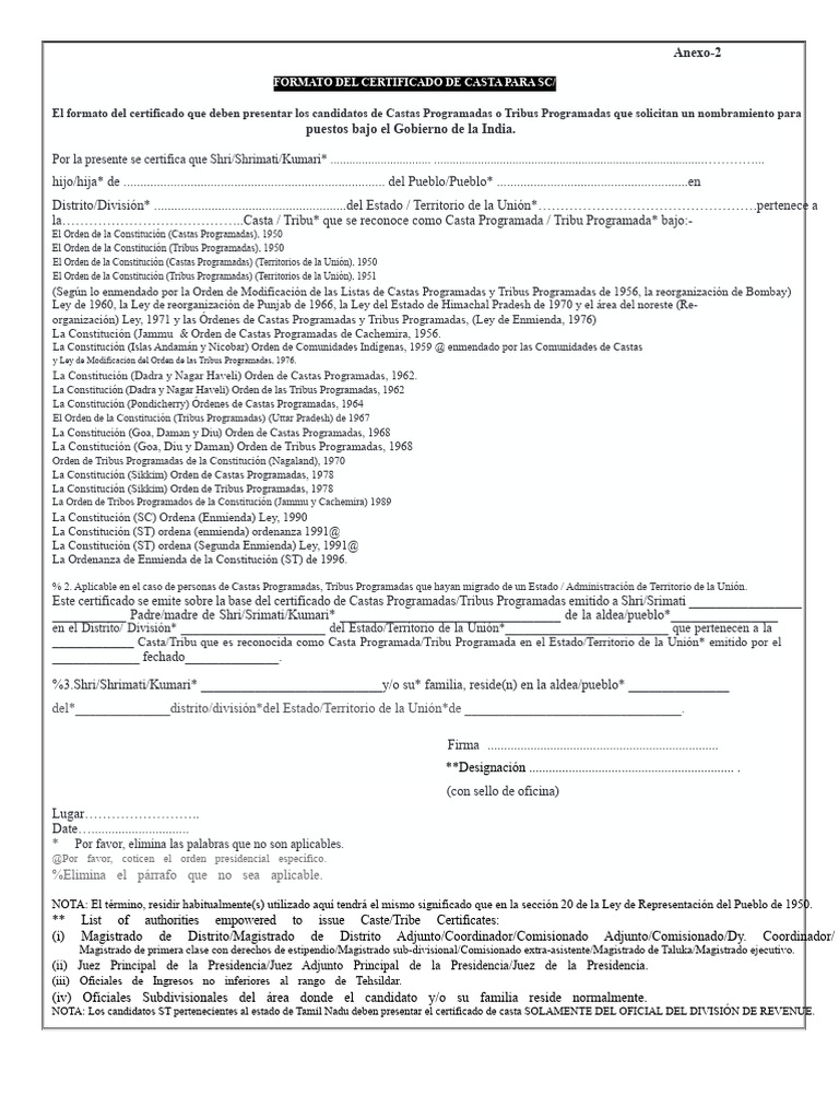 FORMATO DEL CERTIFICADO DE CASTA | PDF