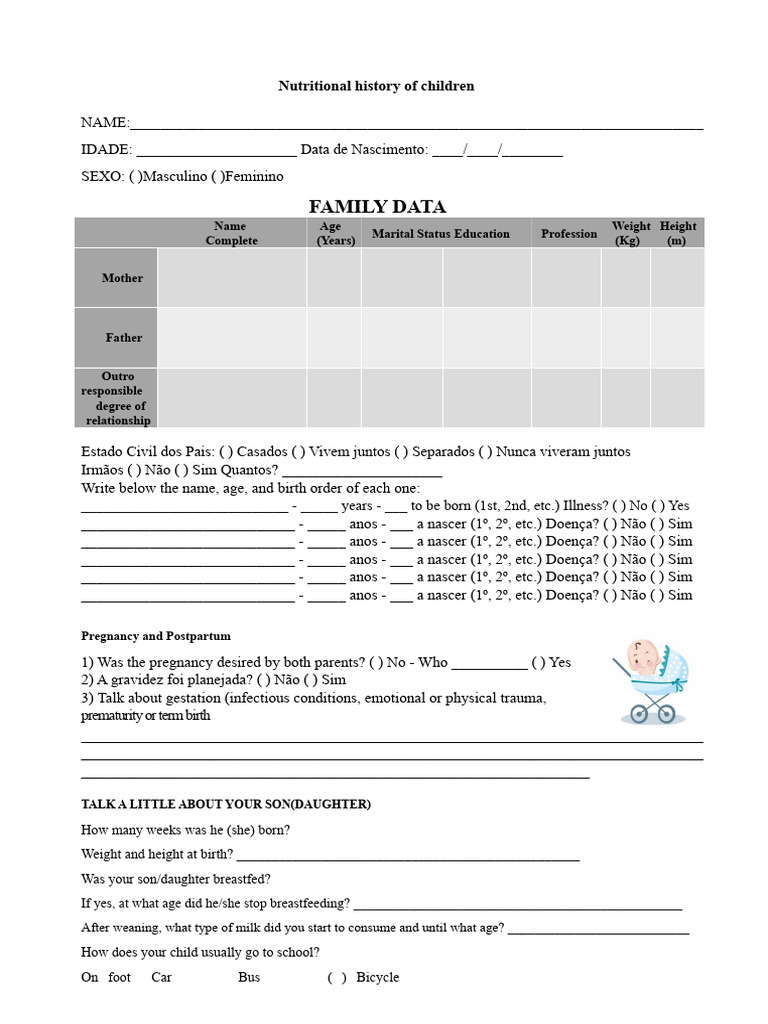 Children's Nutritional History Form | PDF | Foods | Meal