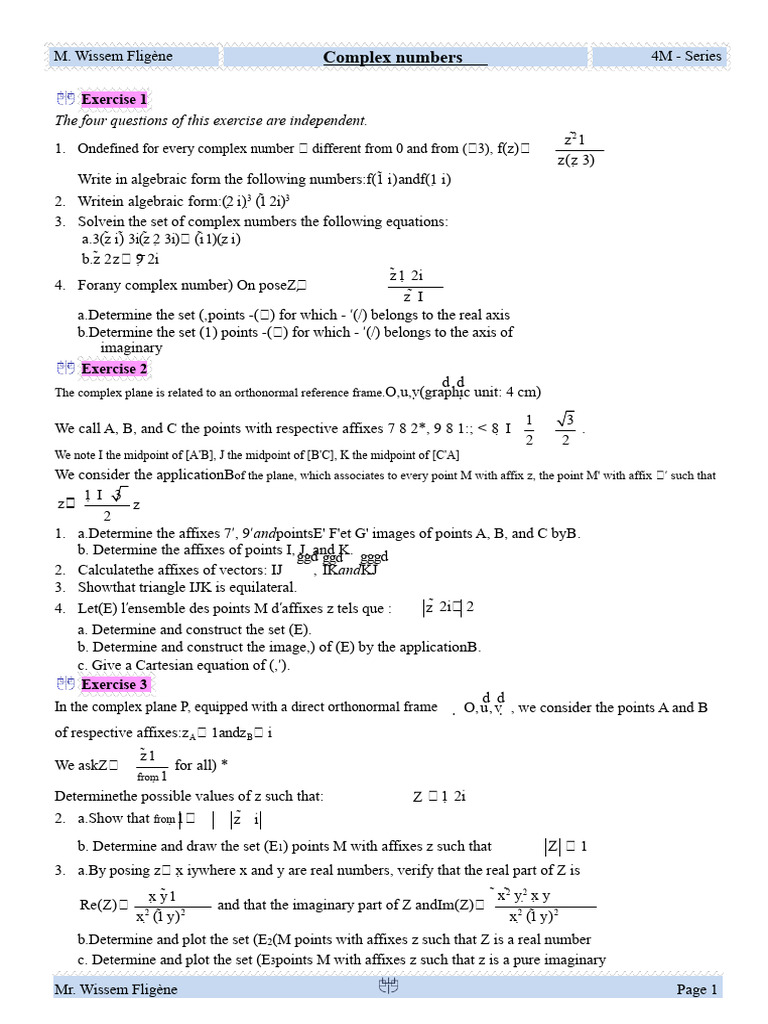 Complex Numbers Exercises and Solutions | PDF | Complex Number | Equations