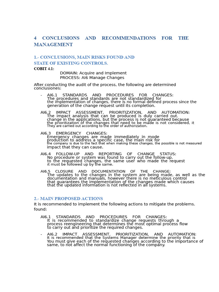 Conclusions and Recommendations For Management | PDF | Risk | Audit
