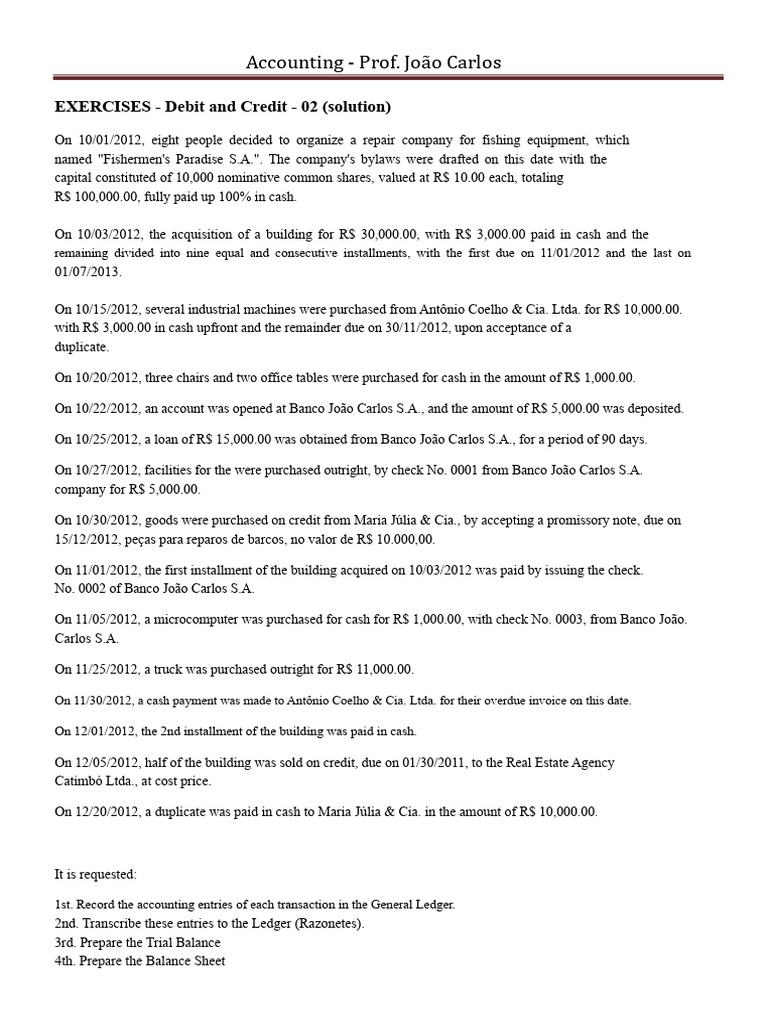 02 EXERCISE Debit and Credit 02 (solution).pdf | PDF | Debits And ...