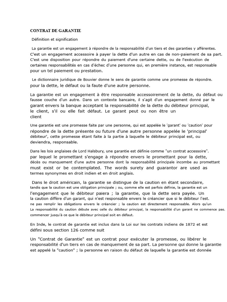 Comprendre le contrat de garantie | PDF | Cautionnement | Débiteur