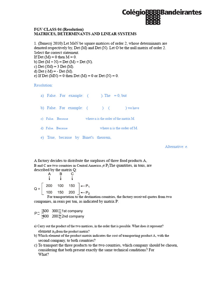 Determinants and Linear Systems - Solved Exercises | PDF | Determinant ...