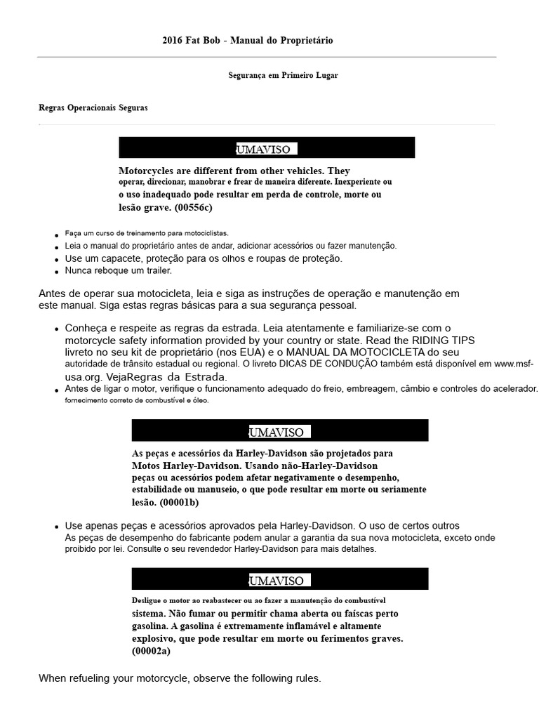 Segurança e Manutenção da Harley Fat Bob | PDF | Pneu | Tráfego