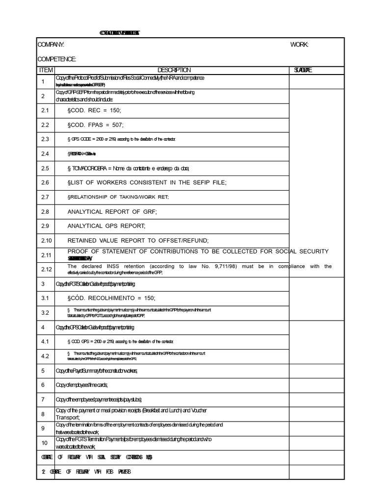 Contractors Document Verification Checklist.xlsx | PDF | Meal