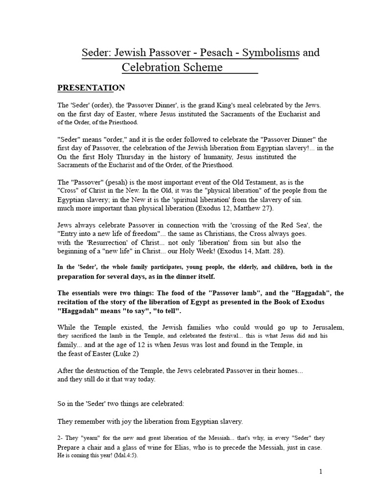 Outline of The Passover Seder | PDF | Passover | Passover Seder