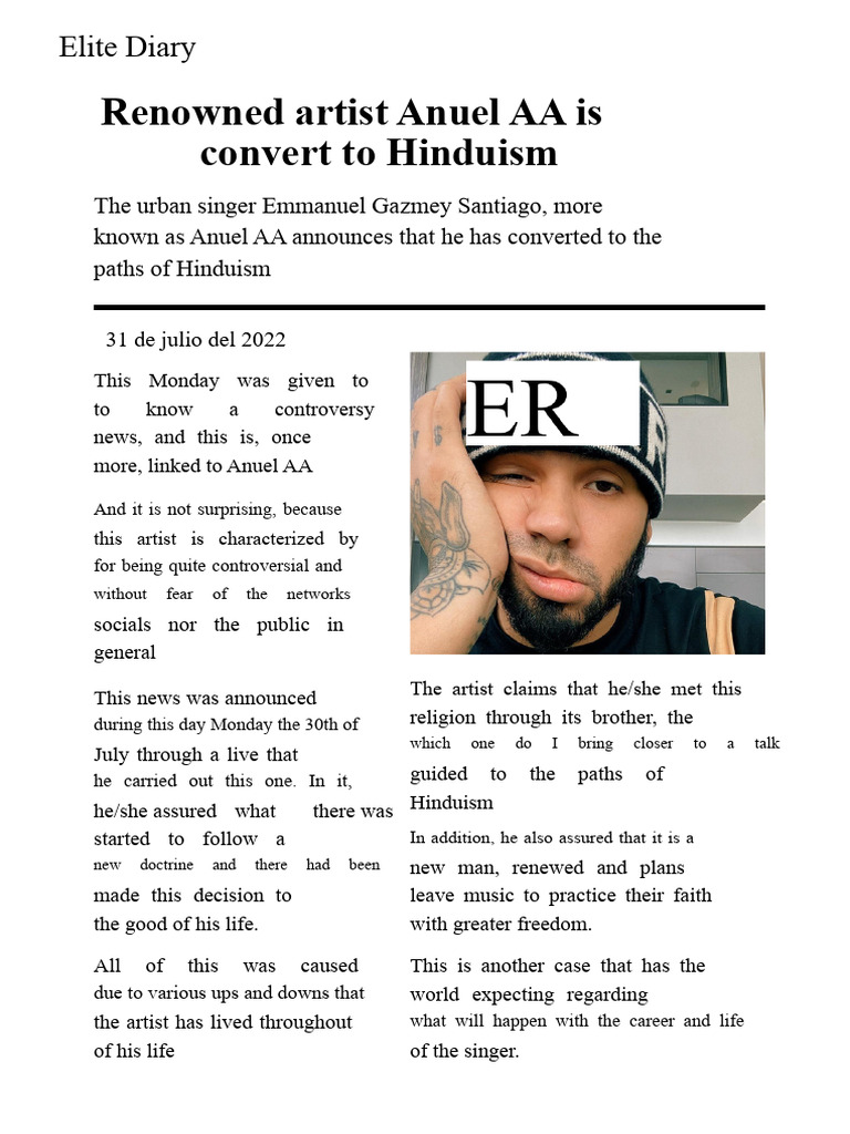 Recognized artist Anuel AA converts to Hinduism. | PDF