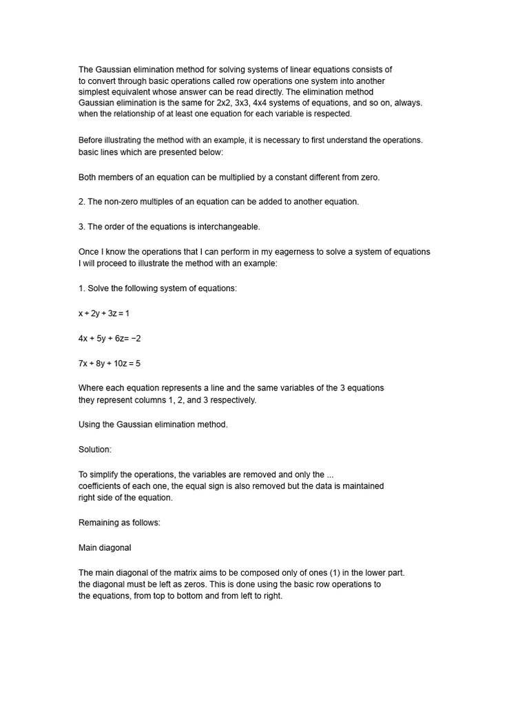 The Gaussian Elimination Method | PDF | Equations | System Of Linear Equations