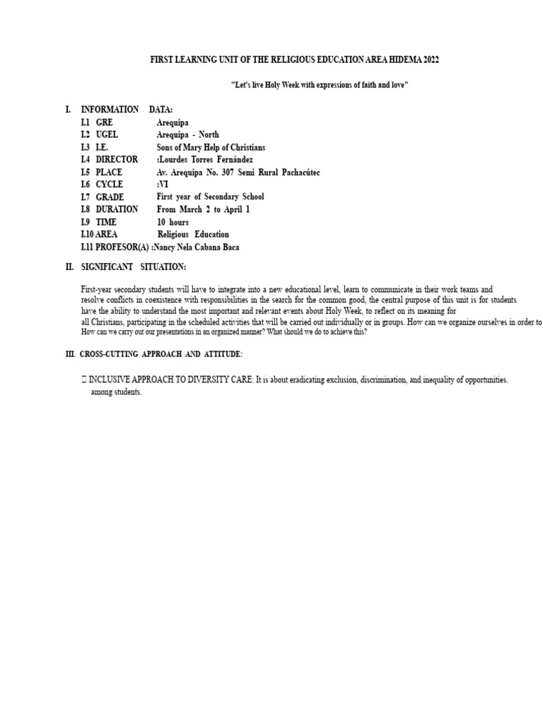 Learning Unit 1 - Religion 2022 | PDF | Faith | God