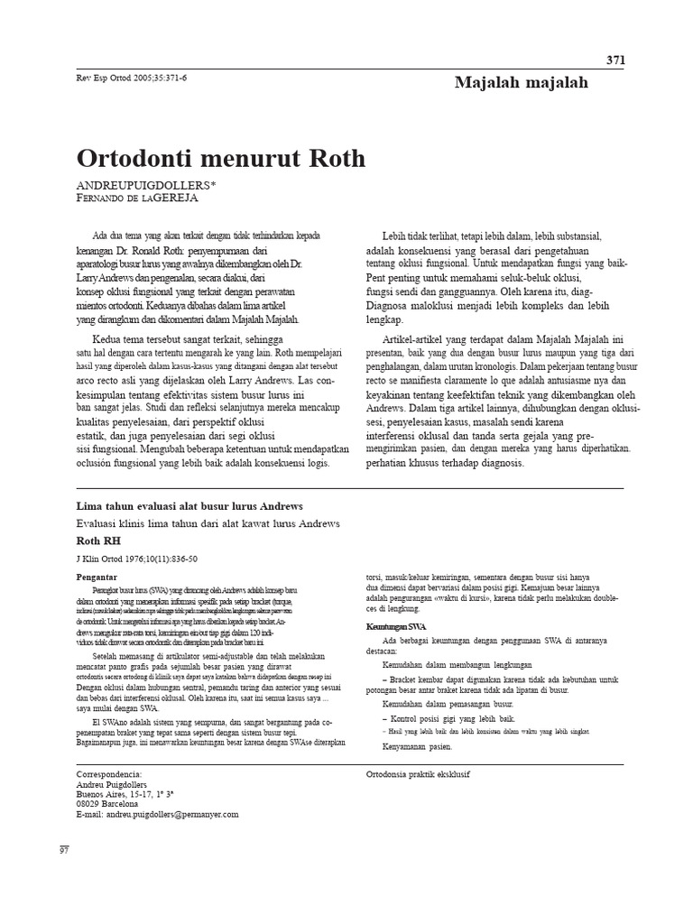 Keunggulan Oklusi Fungsional Roth | PDF