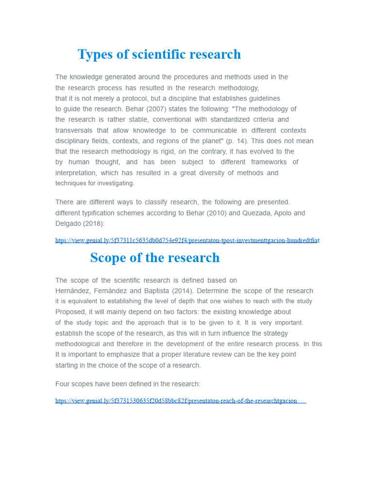 Types and Scope of Scientific Research | PDF | Hypothesis | Methodology