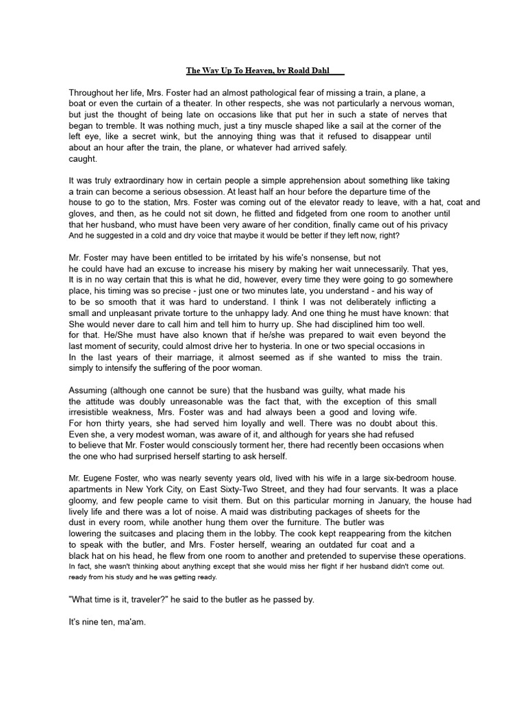 Mrs. Foster's Fear of Missing Travel | PDF