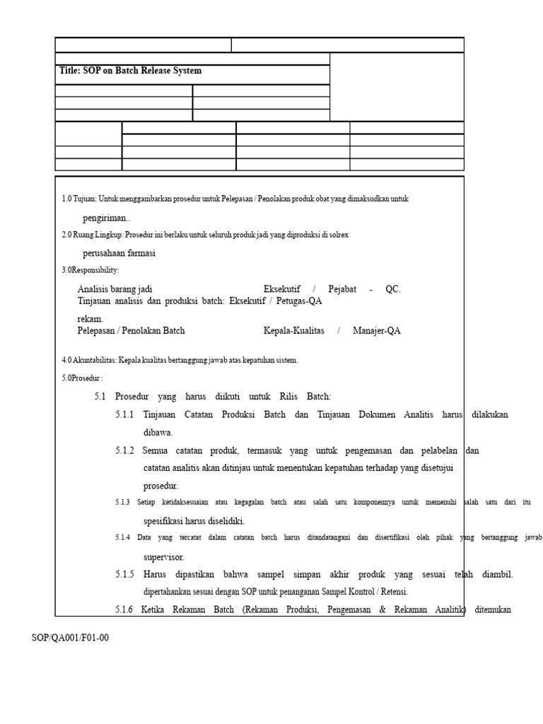 Prosedur Rilis Batch Obat Farmasi | PDF