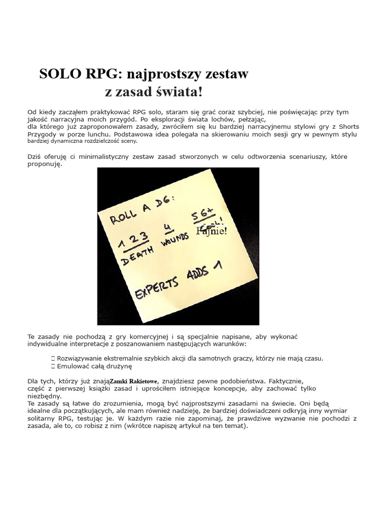 Solo RPG Najprostszy | PDF