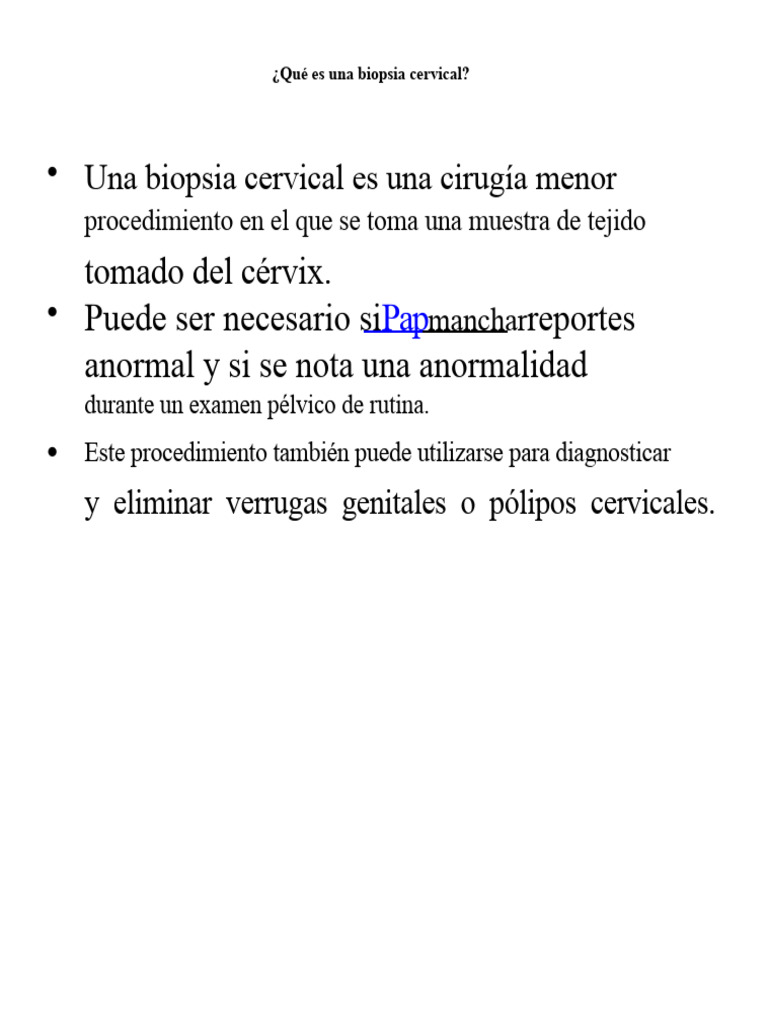 Biopsia cervical: procedimiento y riesgos | PDF | Cáncer de cuello ...