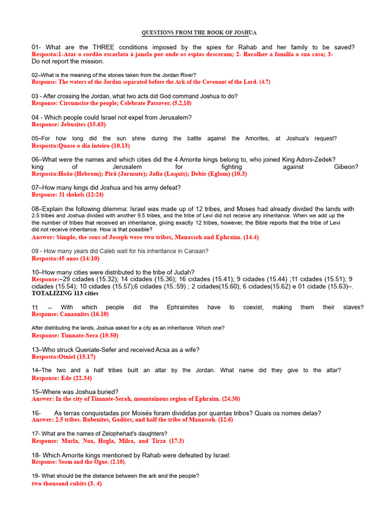 Questions about the Book of Joshua | PDF | Joshua | Old Testament Books