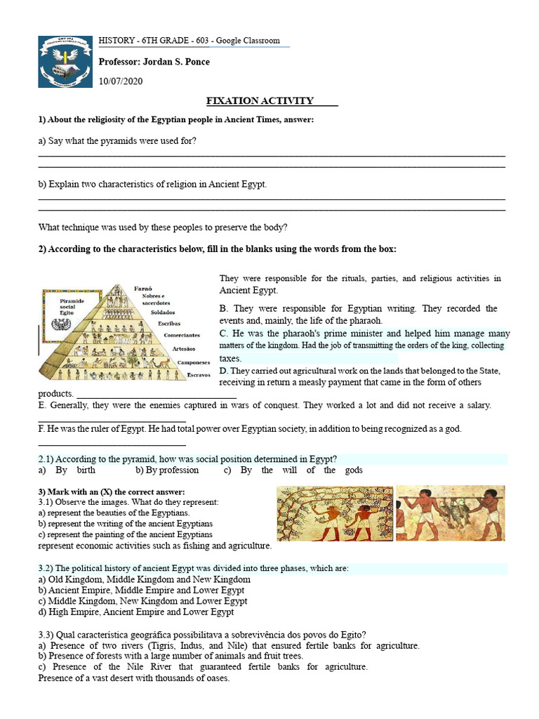 2.1 - Ancient Egypt - Review Activity | PDF | Ancient Egypt | Ancient ...