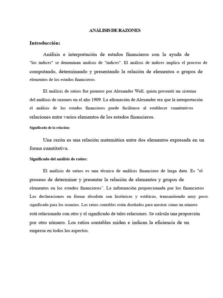 Análisis de Ratios y Sus Tipos | PDF | Beneficio (economía) | Estado ...
