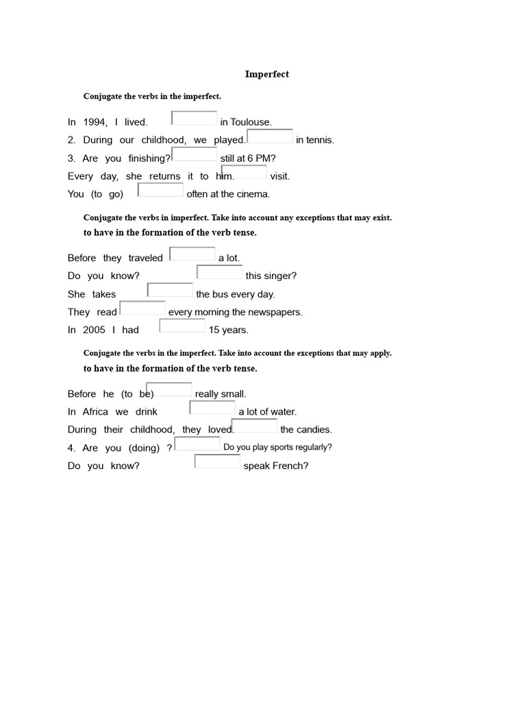 French imperfect exercises | PDF