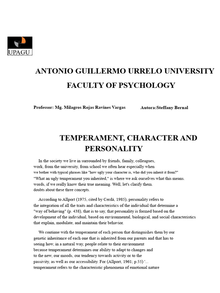 Temperament Character and Personality Essay | PDF | Temperament ...