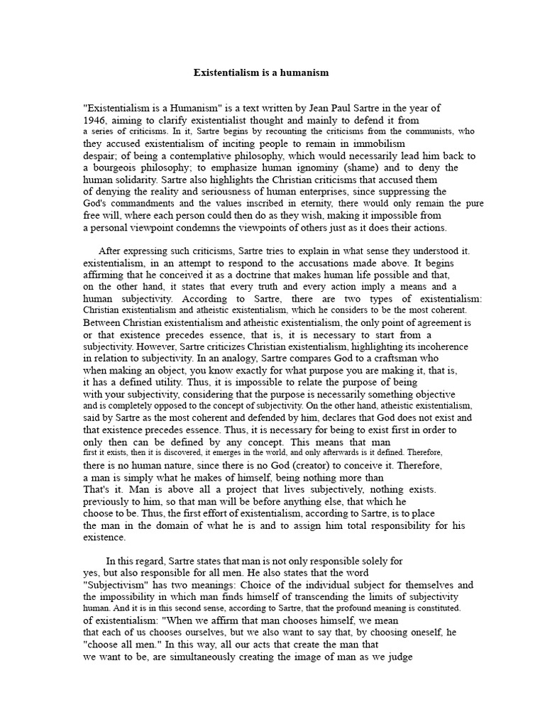 Existentialism Is A Humanism | PDF | Existentialism | Humanism
