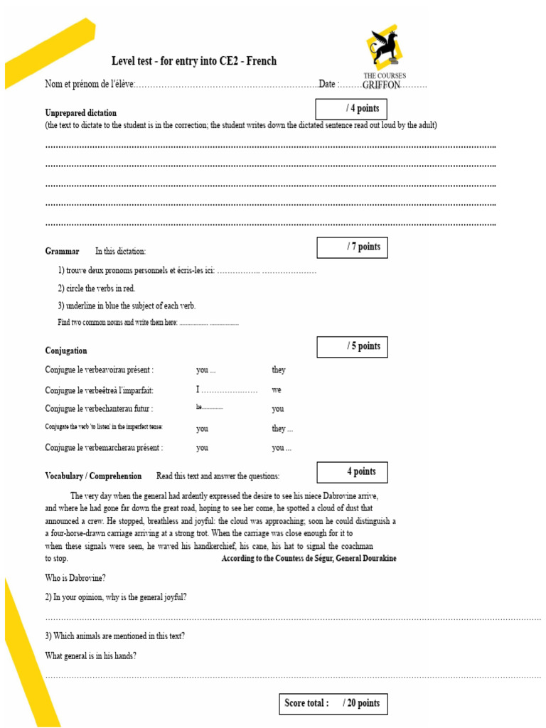 CE2 French Level Test Guide | PDF | Linguistic Typology | Language Families