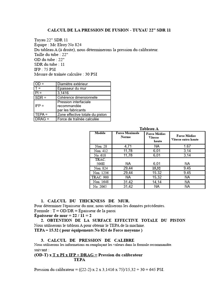Calcul de la pression de fusion tuyau 22" SDR 11 | PDF | Pression ...