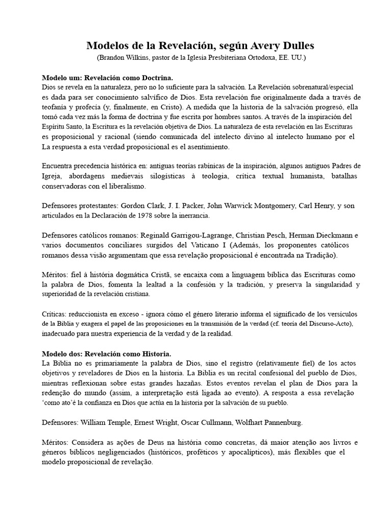 Modelos de Revelación según Dulles | PDF | Cristo (título) | Biblia