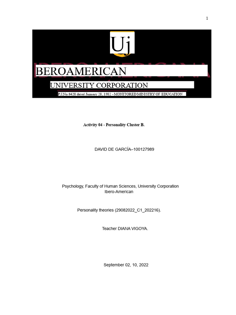 Activity 04 - Cluster B of personality | PDF | Psychopathy | Antisocial ...