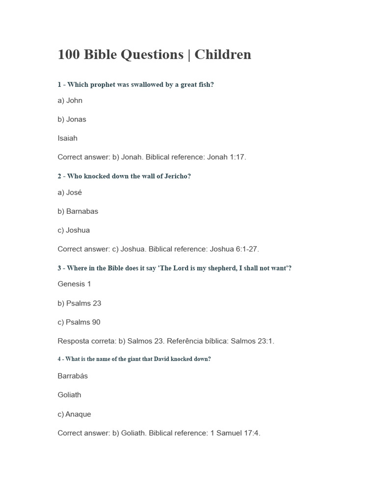 100 Biblical Questions for Children's Catechesis | PDF | Book Of ...