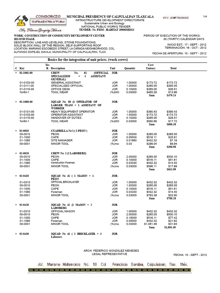 Basics For The Integration of Unit Prices. (Work Crews) | PDF ...