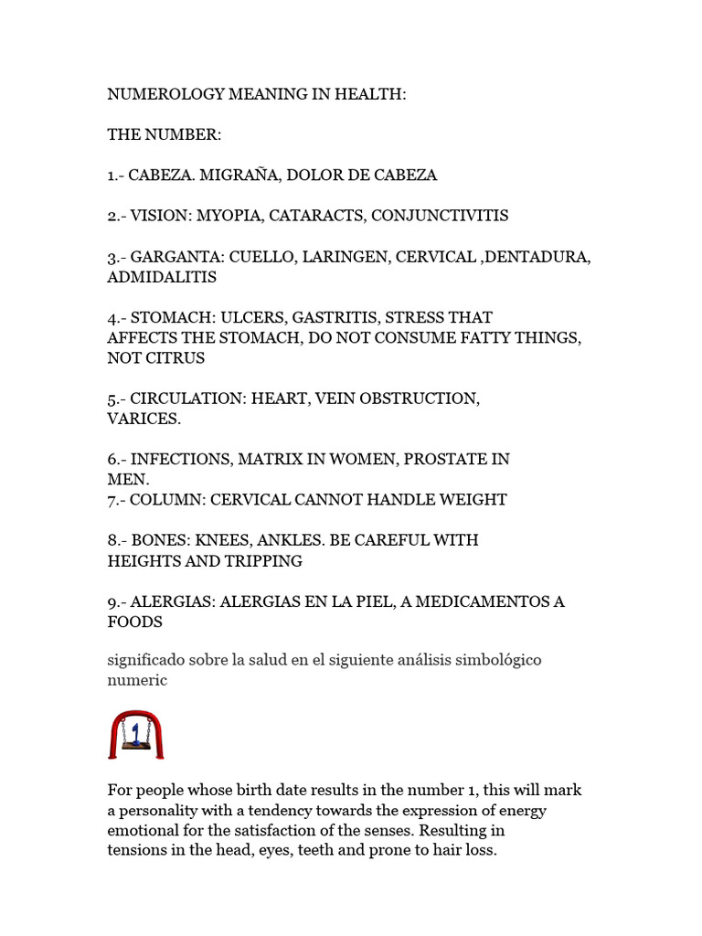 NUMEROLOGY MEANING IN HEALTH | PDF | Diseases And Disorders | Medical ...