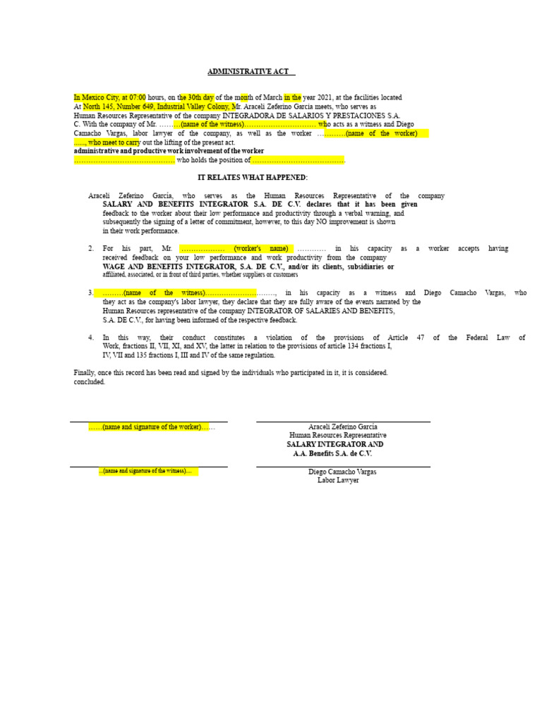 ADMINISTRATIVE ACT. UNDER PERFORMANCE AND PRODUCTIVITY | PDF | Employee ...