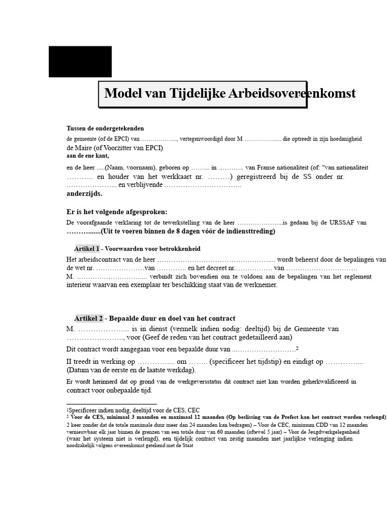 Model Van Arbeidsovereenkomst Voor Bepaalde Tijd 545 | PDF