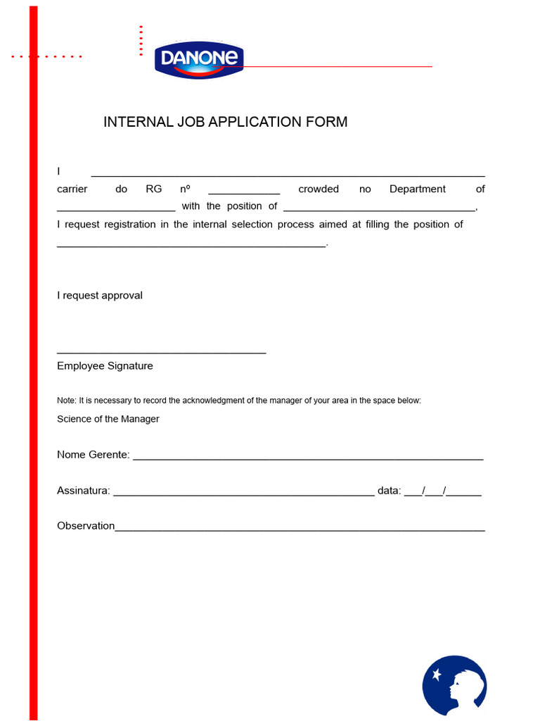 Internal Job Application Form Danone | PDF