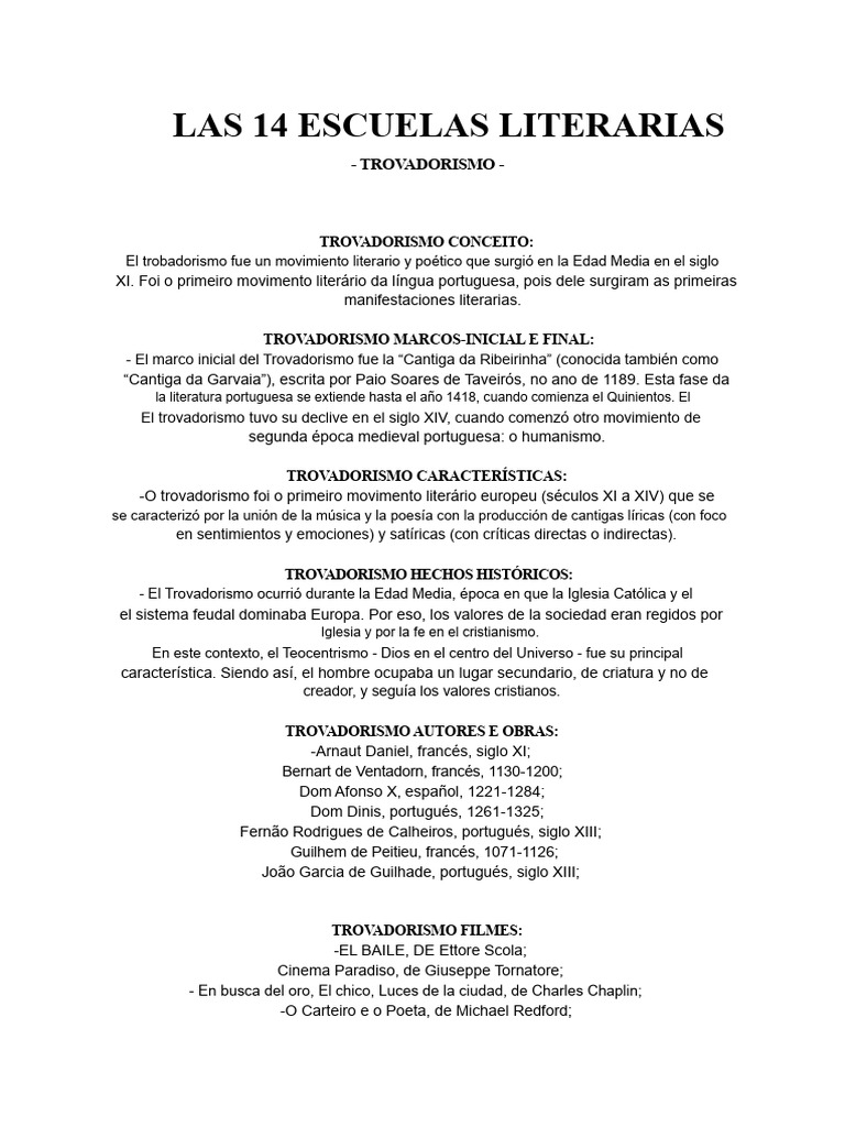 Escuelas Literarias: Trovadorismo y Humanismo | PDF | Clasicismo | Barroco
